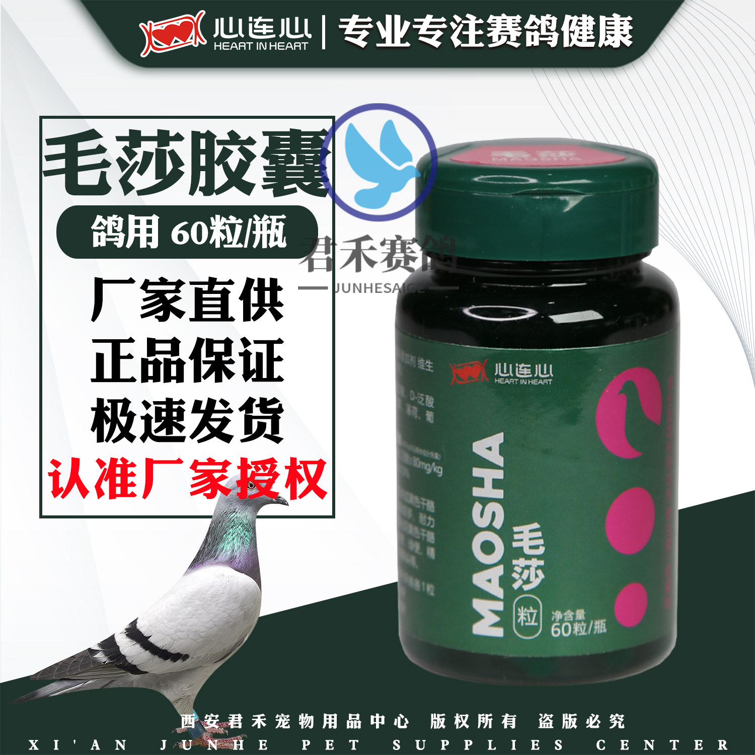心连心鸽药官方旗舰店毛莎胶囊60粒鸟禽保健品饲添加剂鸽子毛滴崇