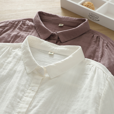 纯色全棉双层棉纱衬衫女