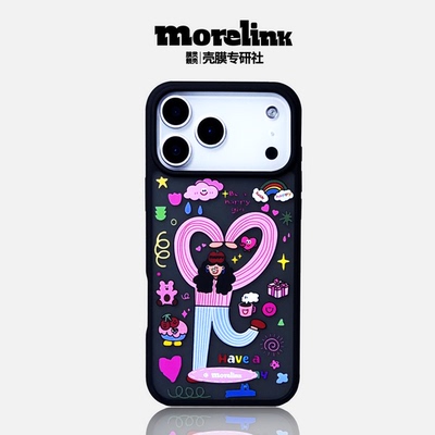 Morelink原创涂鸦抽象搞怪女孩iPhone17promax适用苹果16pro日韩风粉色清新14pm/少女卡通防摔情侣全包保护壳