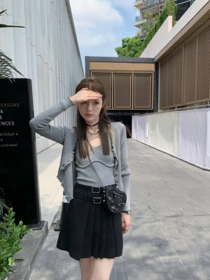 aaaaxbbb修身针织吊带开衫两件套