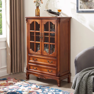 美式实木酒柜客厅立柜单门简约储物矮柜餐边柜茶水柜小边柜矮柜