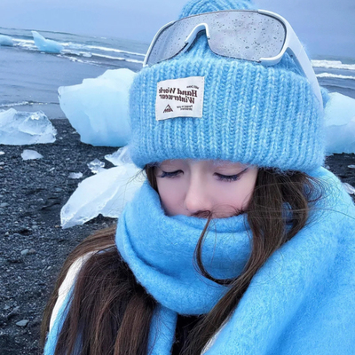蓝色软糯针织帽加厚保暖防寒