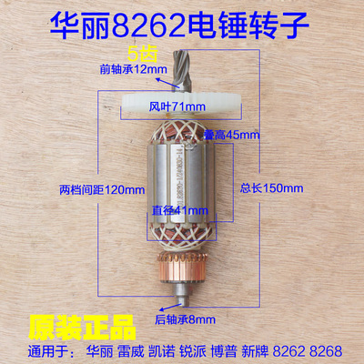 华丽8262电锤转子5齿雷威凯诺锐
