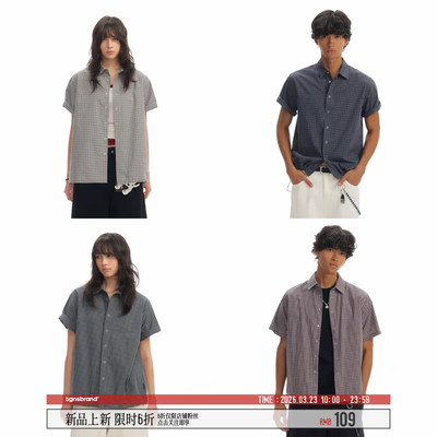 TGNS正肩格子修身显瘦短袖衬衫