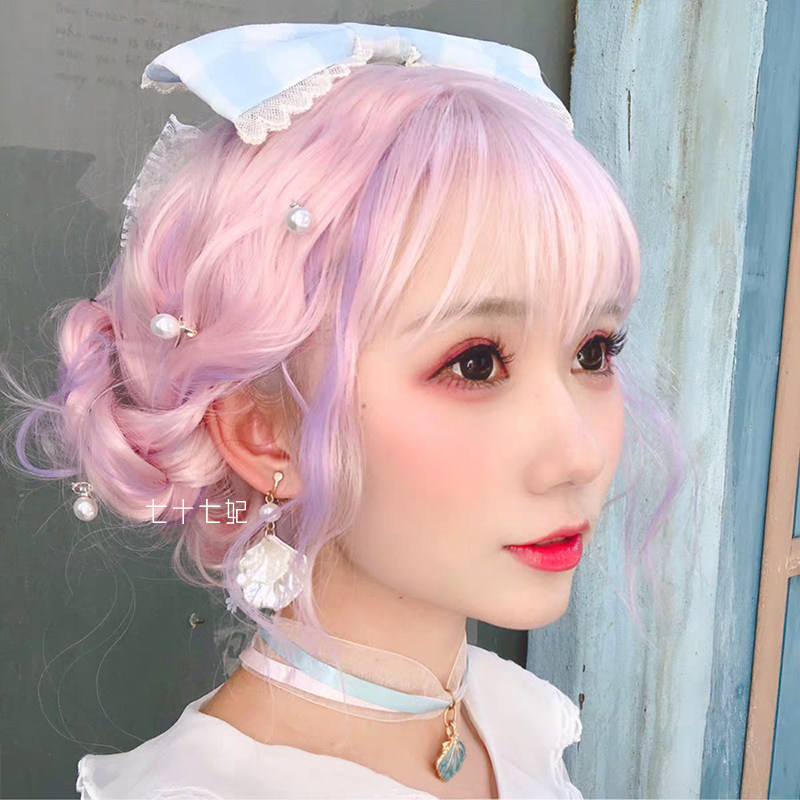 泡面卷lolita洛丽塔茶会lo娘假发女原宿挑染水波纹中长卷发全头套