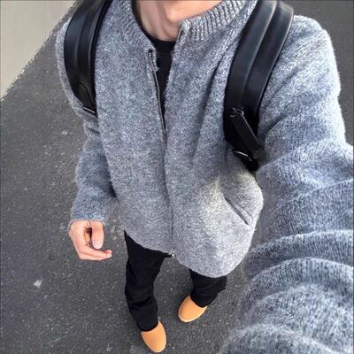 冬季慵懒风针织衫高级感cleanfit线衣外套leaky马海毛毛衣开衫男