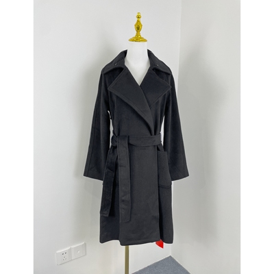 E2256秋冬新款女西装领羊毛呢外套带腰带宽松气质中长款呢子大衣