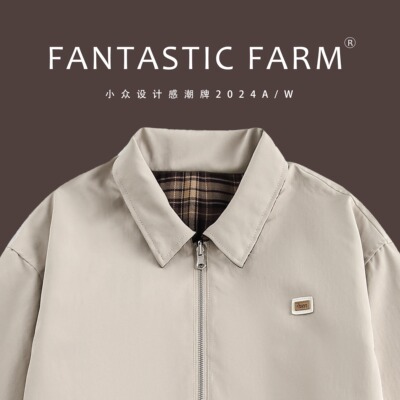 FFM-studio日系复古两面穿格子夹克男女潮牌情侣休闲百搭教练外套