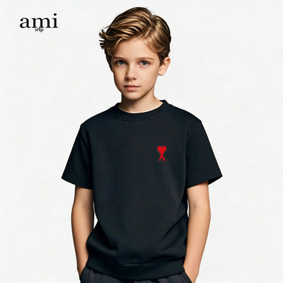 官方Ami srtp儿童纯棉正肩短袖t恤男女童装2026夏季新款宽松半袖