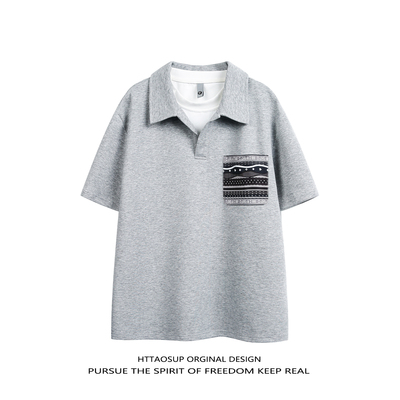 高街假两件海鸥领口袋POLO衫短袖