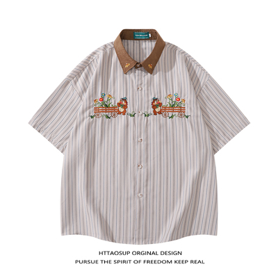 HTTAOSUP古着刺绣男女短袖衬衫