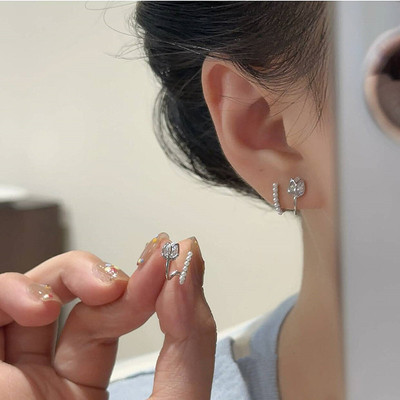 s925银针郁金香花朵锆石珍珠耳环