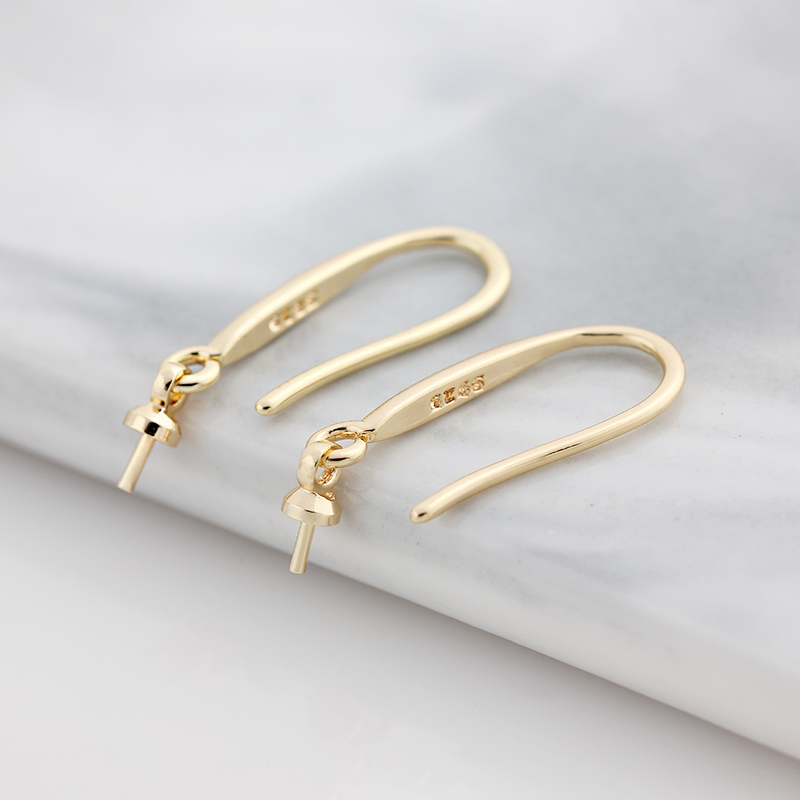 保色14k包金吊针耳钩镶珍珠水晶白金耳钩镀真金玫瑰金耳钩diy耳饰_虎窝淘