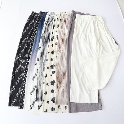 春夏季新品女休闲裤松紧腰宽松阔腿百褶裤时尚百搭中腰长裤R4