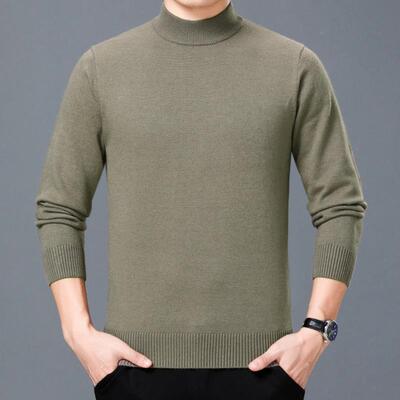 秋冬半PTV高领羊毛闲衫男士纯休保中年针织衫加厚暖色毛衣打底衫