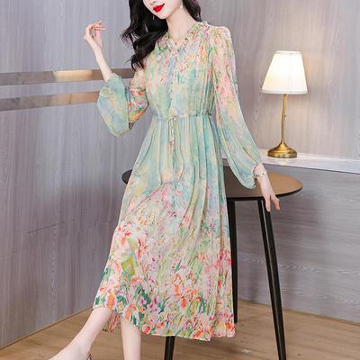 高品质温减龄中女真丝雪纺连19109-L9衣裙春款柔风年甜美浪漫法式