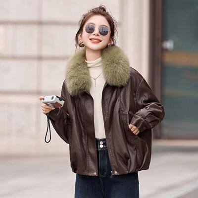 冬袖装新款装长加厚衣外女YB8972-1套女加绒皮加厚上衣夹克