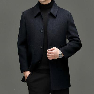 新款羊毛闲大衣男8505-R外秋冬羊绒翻领爸爸套装商山务休风衣呢子