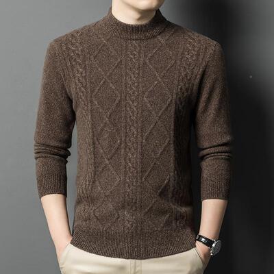 秋冬加厚士圆领羊毛衫中年扭毛衣羊衫绒衫休花闲针24063-YA男织打