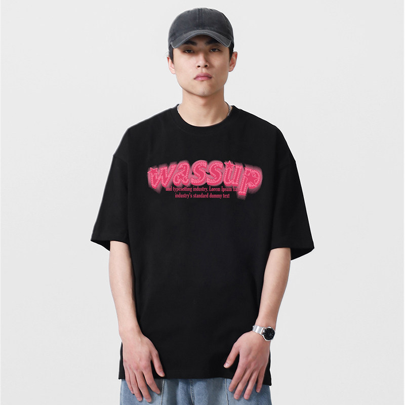 WASSUP HEODS短袖男夏季新款宽松休闲百搭国潮牌纯棉情侣t恤半袖
