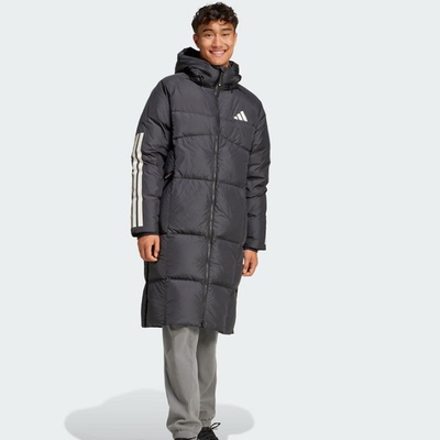 Adidas 男子经典三条纹长款连帽保暖运动羽绒服 JG3838 3839 3840