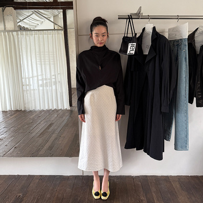 AlloFu十三行波点休闲半身裙早春甜美休闲ins风高腰中长裙3773