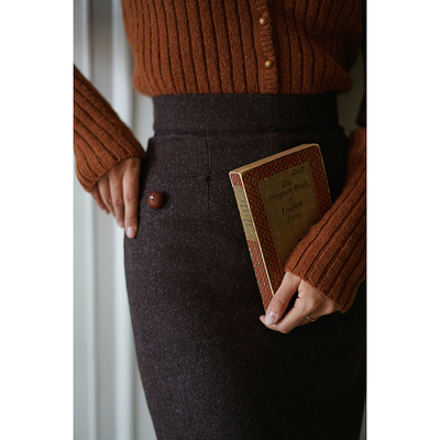 chings复古开叉羊毛呢修身包臀裙