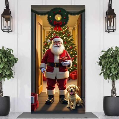 Santa Claus Christmas Tree Door Cover -185x90cm Festive Holi