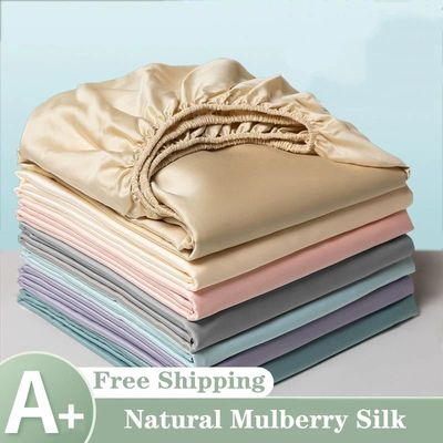 Mulberry Silk Fitted Bed Sheet with Elastic Bands Mattress C