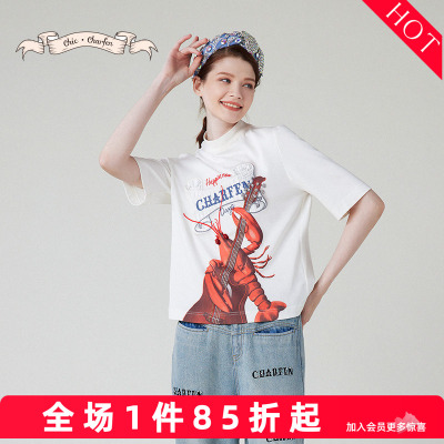 夏季卡通龙虾印花纯棉短袖T恤