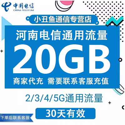 河南电信流量充值20GB流量包2G3G4G5G国内通用流量叠加包当月有效