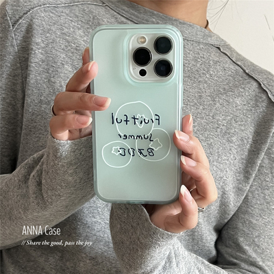 简约透蓝英文蓝莓线条手机壳