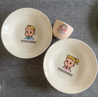 国内现货 原田治osamu harada男孩女孩粉色深盘食物盘餐盘