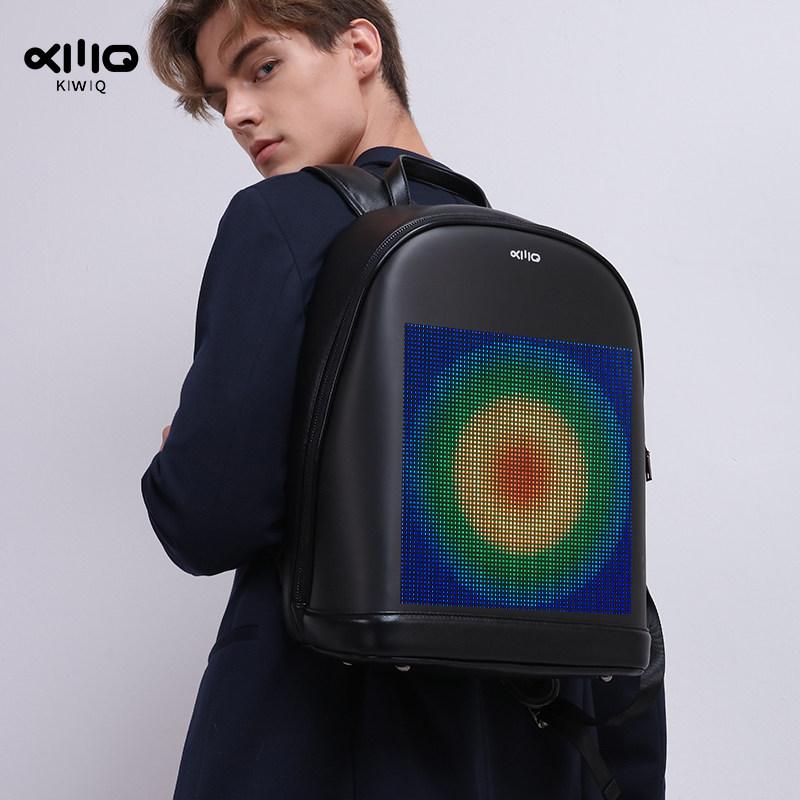 KWQ卡威奇灼耀机车led屏骑行背包摩托车皮包商务男士双肩包男皮质_虎窝淘