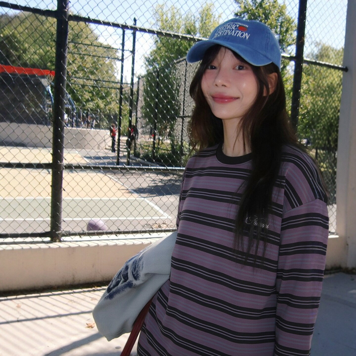 韩式甜妹宽松条纹长袖T恤男女情侣套头圆领刺绣体恤上衣潮流舒适