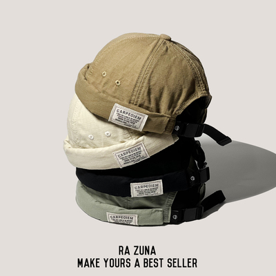 户外速干复古百搭无檐日系地主帽薄款贴布山系防水日字扣瓜皮帽