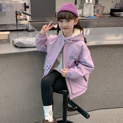 贝田加厚秋冬两面穿女童派克服