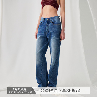 BiLLconch斜缝解构水洗牛仔裤