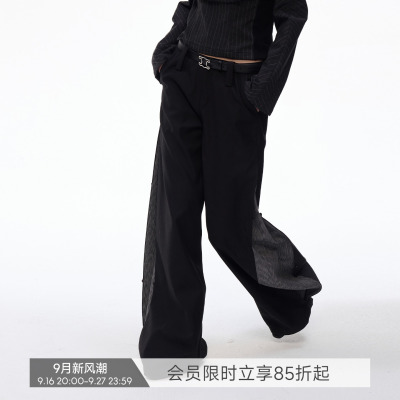 【侧写者】BiLLconch黑色西装侧缝拼接休闲裤设计感潮流阔腿裤女