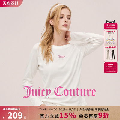 Juicy Couture橘滋白色长袖圆领T恤女秋季休闲风气质百搭舒适上衣