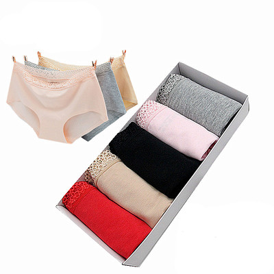 弹力棉中低腰一片式蕾丝边平角裤