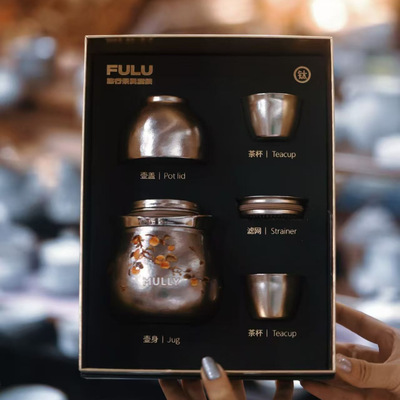 户外便携纯钛旅行茶具一壶三杯