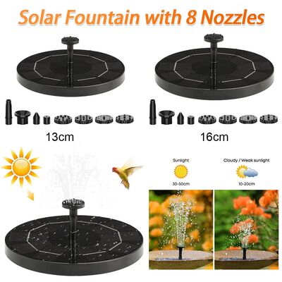 Solar Fountain with 8 Nozzles Free-Standing Floating Style