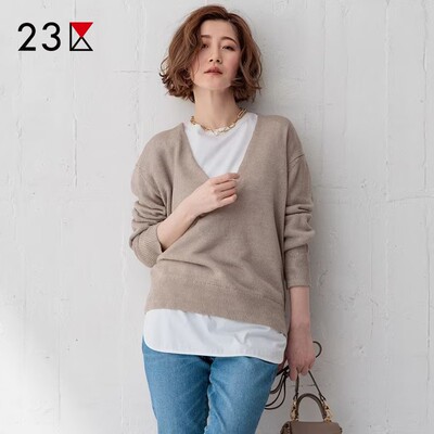 宽松版套头纯亚麻针织衫商场同款