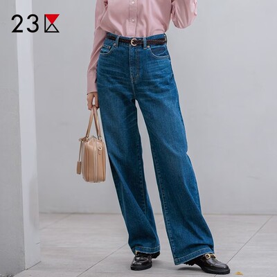 棉混纺做旧牛仔直筒长裤商场同款
