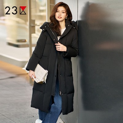 可脱卸帽白鸭绒长羽绒服商场同款