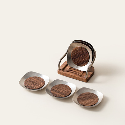 Titanium inlaid walnut tea cup mat for home use, heat insul