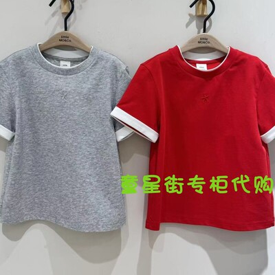 little moco专柜正品25年夏男女童亲子圆领撞色短袖T恤KBE2TEE018
