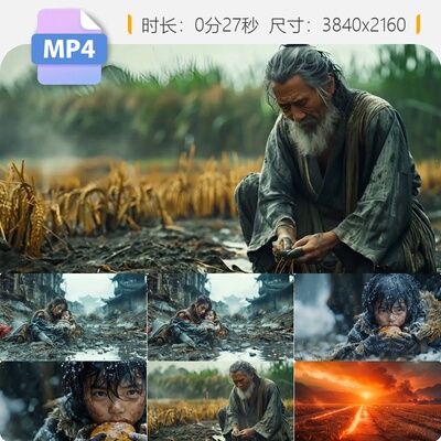 高清古代民不聊生天灾饥荒颗粒无收灾民小孩乞丐穷人讨饭视频素材