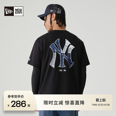 New Era纽亦华夏季MLB腰果花印花短袖T恤男女中性宽松NY